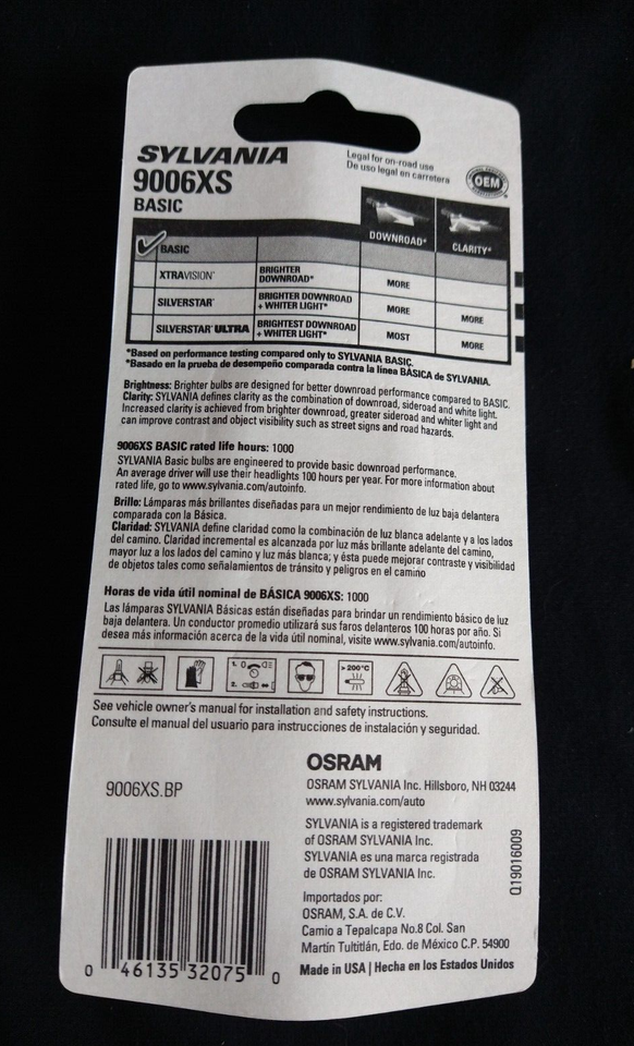 SYLVANIA 9006XS NEW HEADLIGHT BULB NEW 55W BASIC HALOGEN | eBay