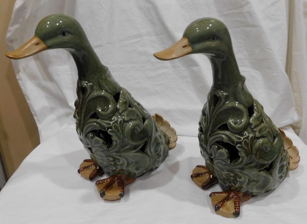 GU - Set of 2 - Pierced Ceramic Duck Statues - Green | eBay