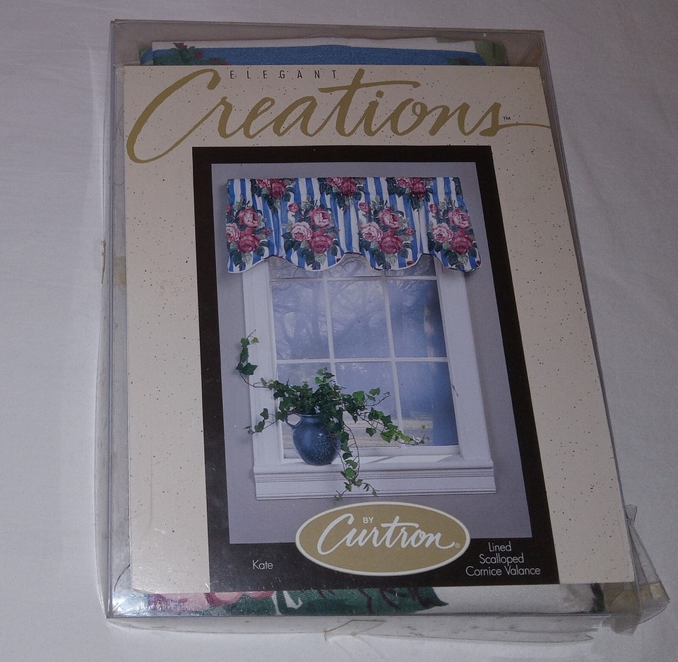 CURTRON Curtain Valance Elegant Creations Scalloped Kate Rose Blue ...