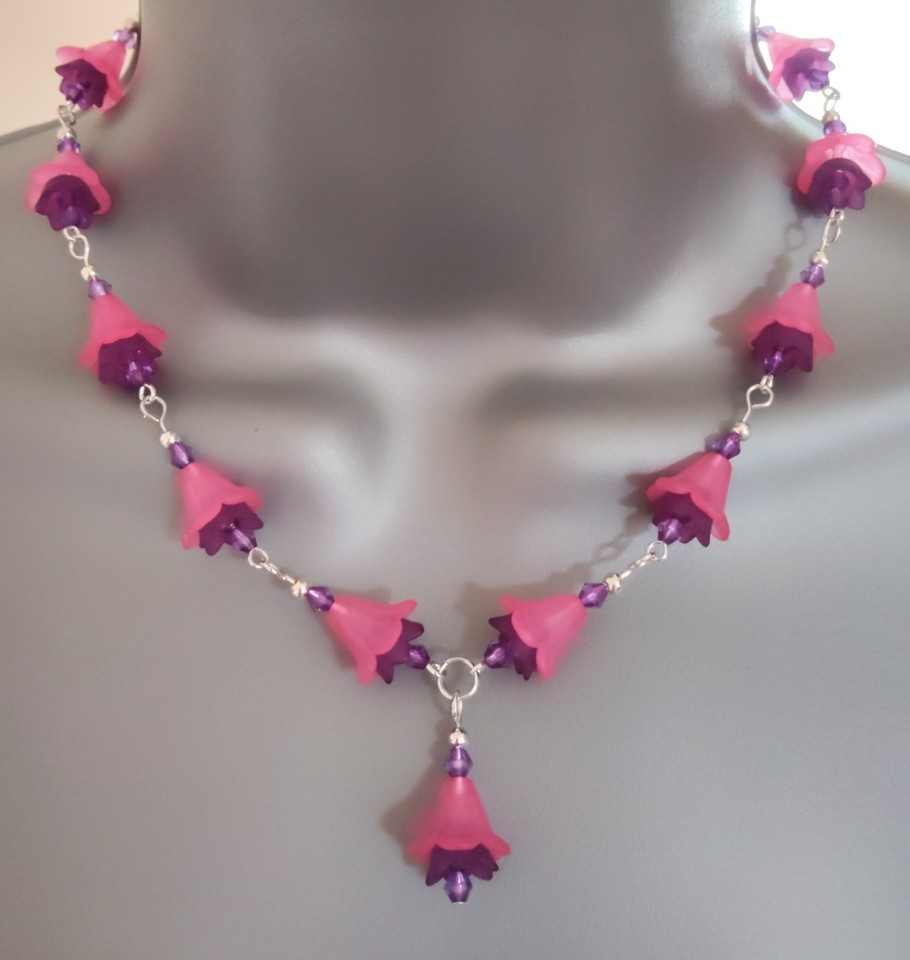Fuchsia Jewellery Set - Necklace, Earrings & Bracelet Hot Pink & Purple ...