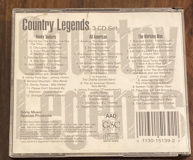Country Legends 3 CD Set 1994 Sony Music MINT Disc No Scratches for ...