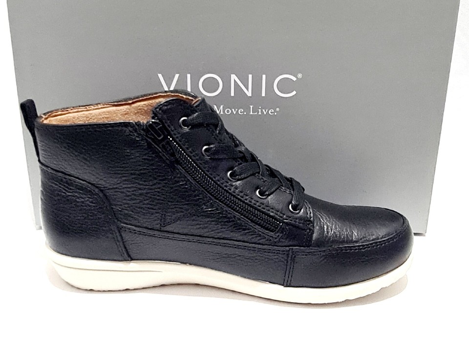 Vionic Shawna Black Leather Orthotic Boots RRP £130 Water Resistant ...