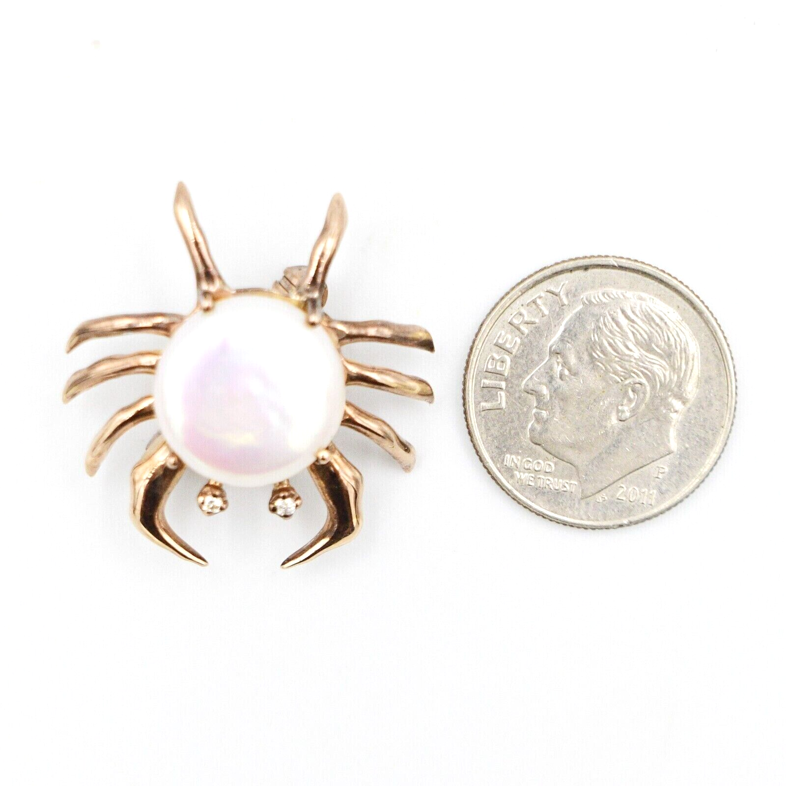 14k Yellow Gold Freshwater Pearl & Diamond Crab Animal Brooch/Pin | eBay
