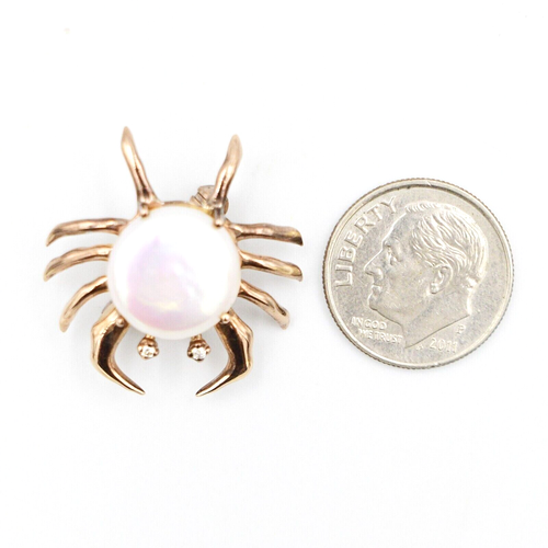 14k Yellow Gold Freshwater Pearl & Diamond Crab Animal Brooch/Pin | eBay