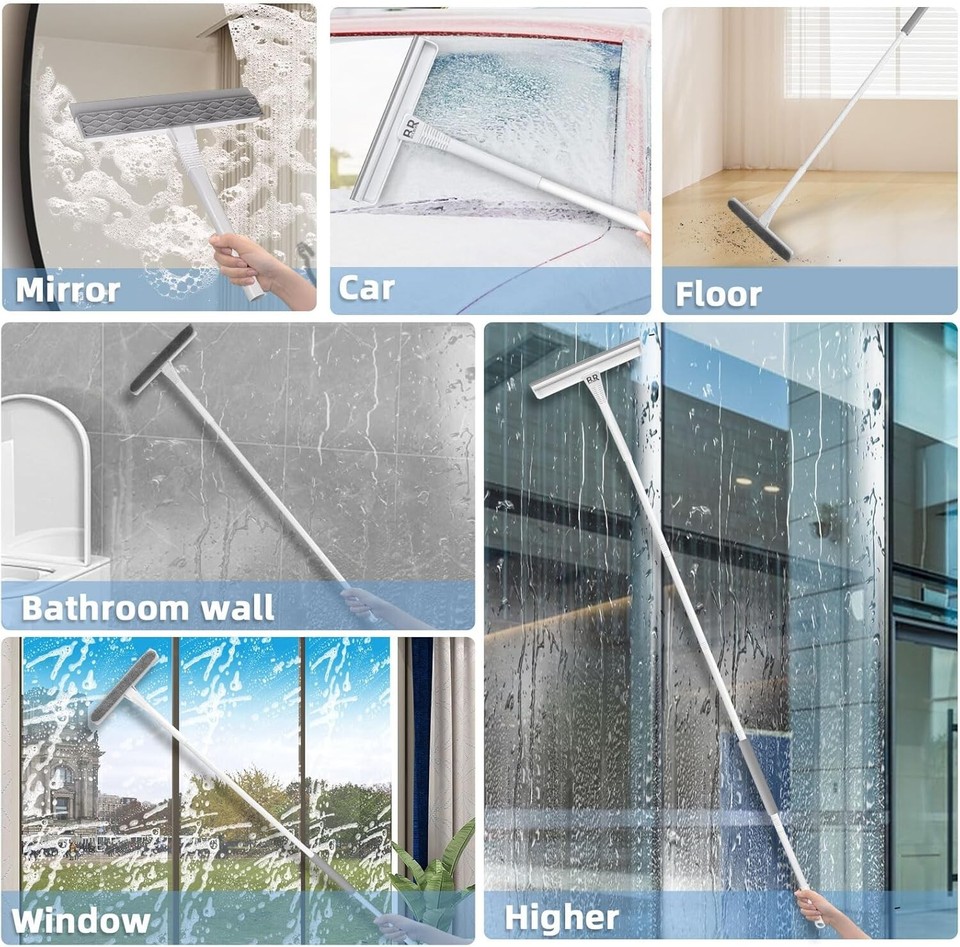 Extra Long Window Cleaning Kit Extendable Telescopic Squeegee Glass ...