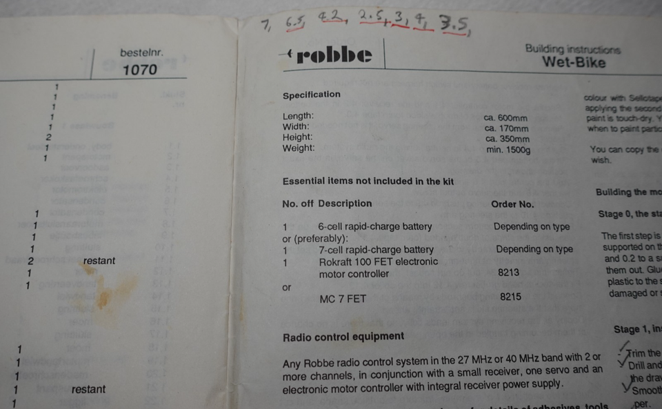 Robbe Wet Bike 1070 RC Jet Ski Original Assembly Operating Instructions ...
