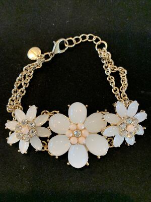 Talbots gold tone Flower Bracelet pinks/White/Gold tone | eBay