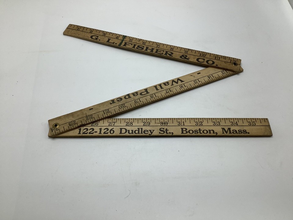 vintage folding YARD STICK: G L FISHER co Boston MA | eBay