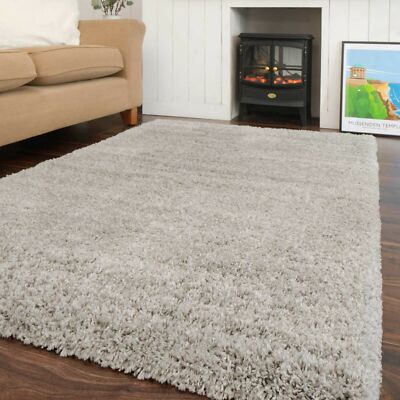 Large Silver Shaggy Rug Grey Super Soft Living Room Rug Deep Pile ...