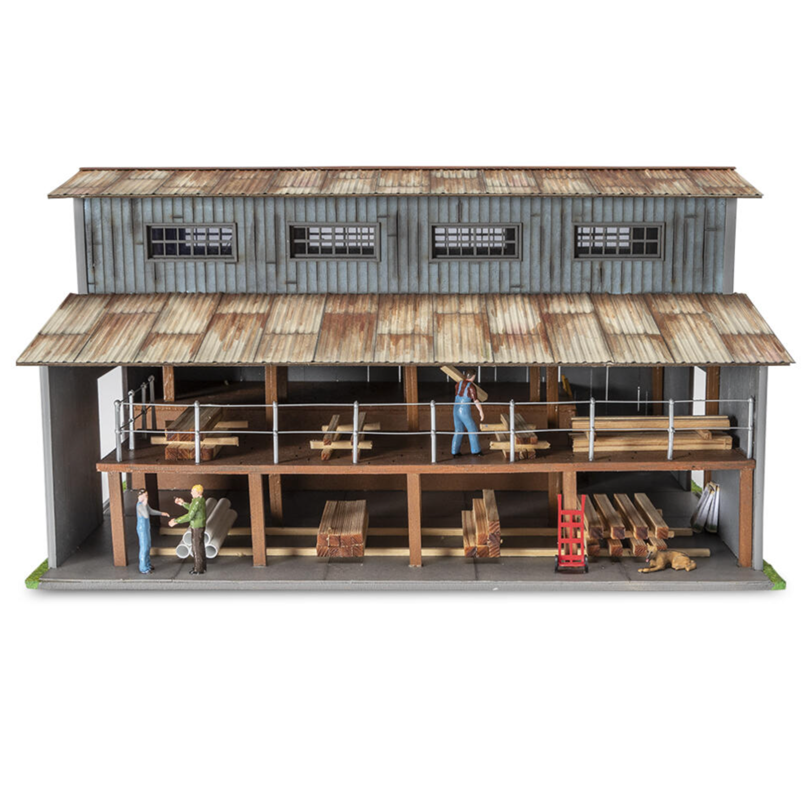 O Scale Lumber Yard Building with Sliding Doors Prelit LED w/ Figures ...