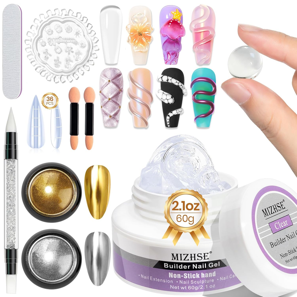 Solid Builder Gel for Nails, 60G Large Capacity, Clear 3D Sculpting ...
