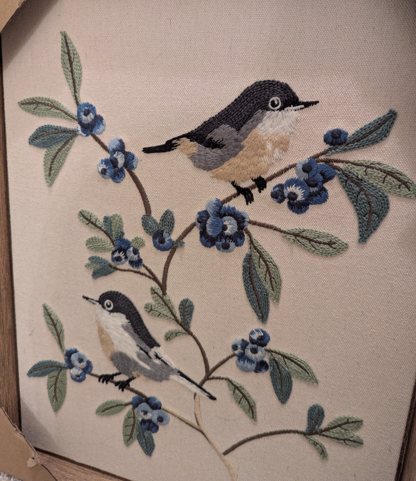 New BP Home Woven Embroidered Textile Wall Art Birds and Berries 12”x15 ...