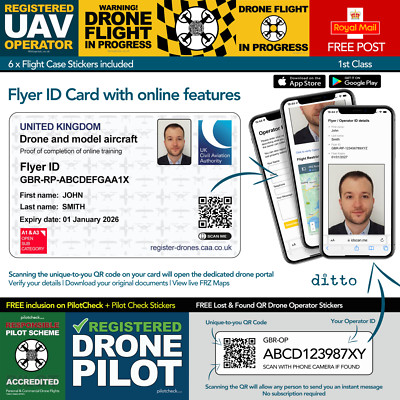 Flyer Photo ID Card | Drone ID Card + 5 Operator ID Stickers + 6 Flight ...