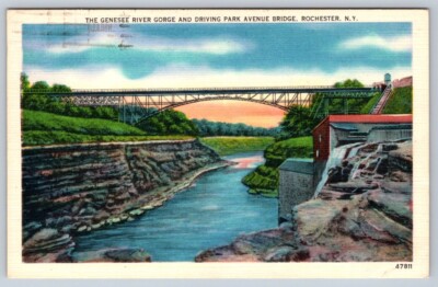 Driving Park Avenue Bridge, Genesee Gorge, Rochester NY, 1954 Linen ...