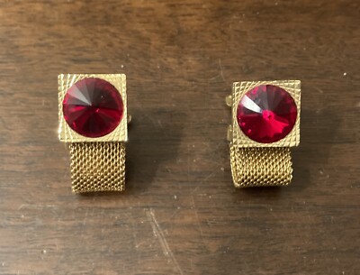 Vintage Red Stone Gold Tone Cuff Links With Chain | eBay