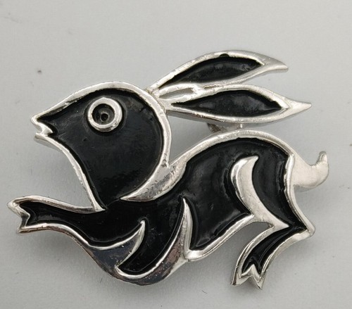 Vintage Estate Crown Trifari Bunny Black Silver Tone Brooch | eBay