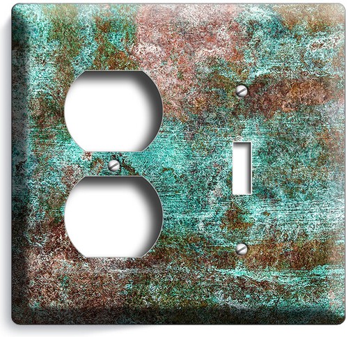 RUSTED BRONZE GREEN PATINA RUSTIC LOOK LIGHT SWITCH OUTLET WALL PLATE ...