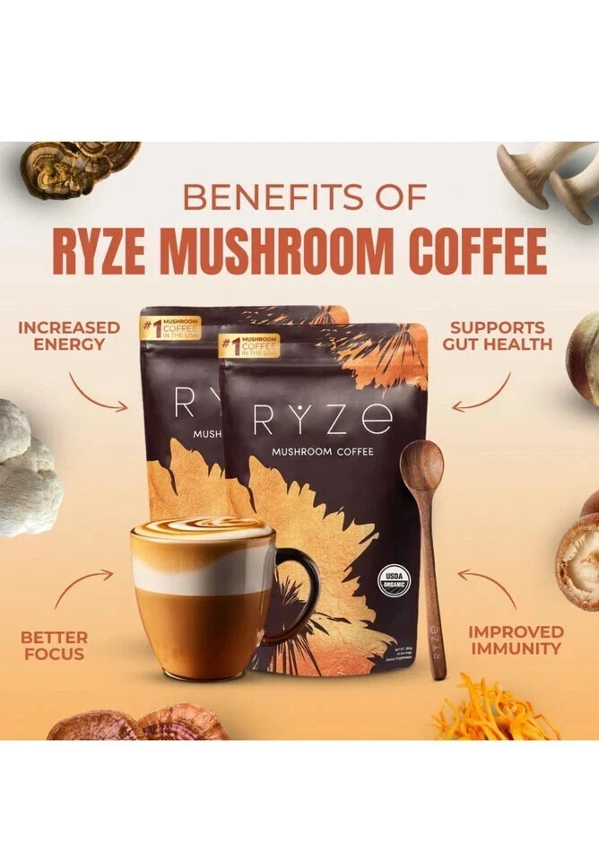 (Pack of 2) Organic RYZE Mushroom Coffee * 30 Servings Per Pack -Free ...