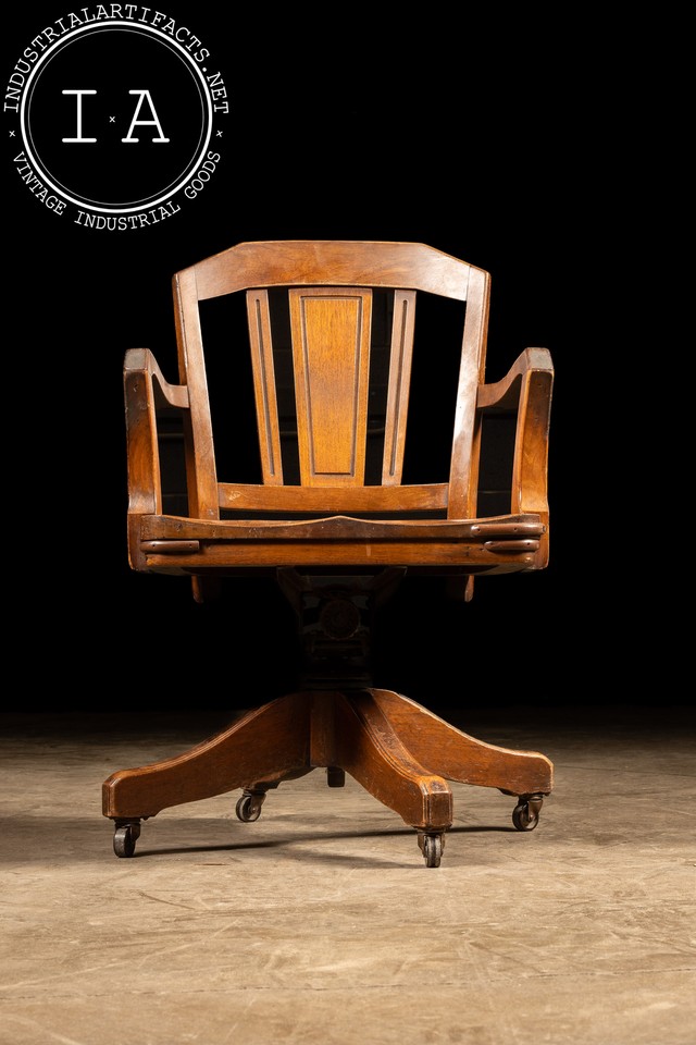 Vintage Oak Swivel Banker's Chair | eBay