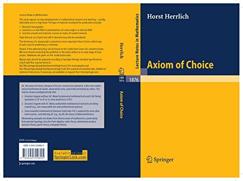 Horst Herrlich Axiom of Choice (Poche) Lecture Notes in Mathematics ...