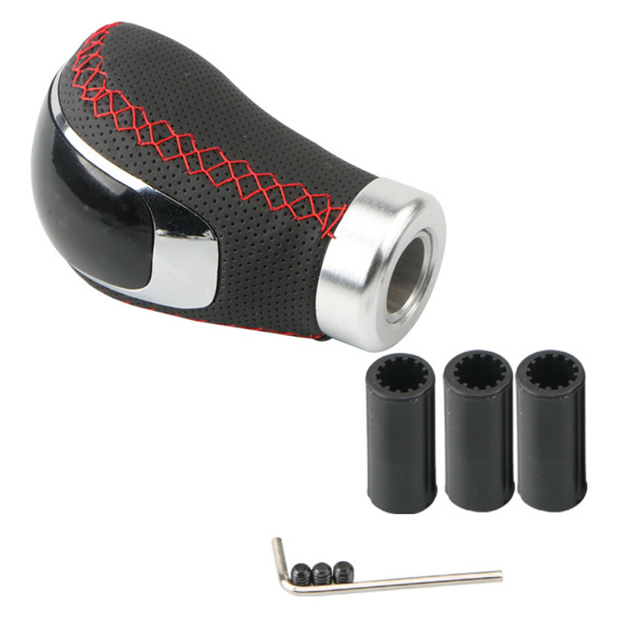 5/6 Speed Black&Red Line Leather Manual Car Gear Shift Knob Cap Shifter ...