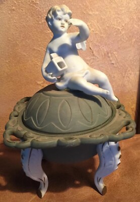 Dresden Style Bisque Porcelain Angel Cherub Footed Beauty Two Piece ...