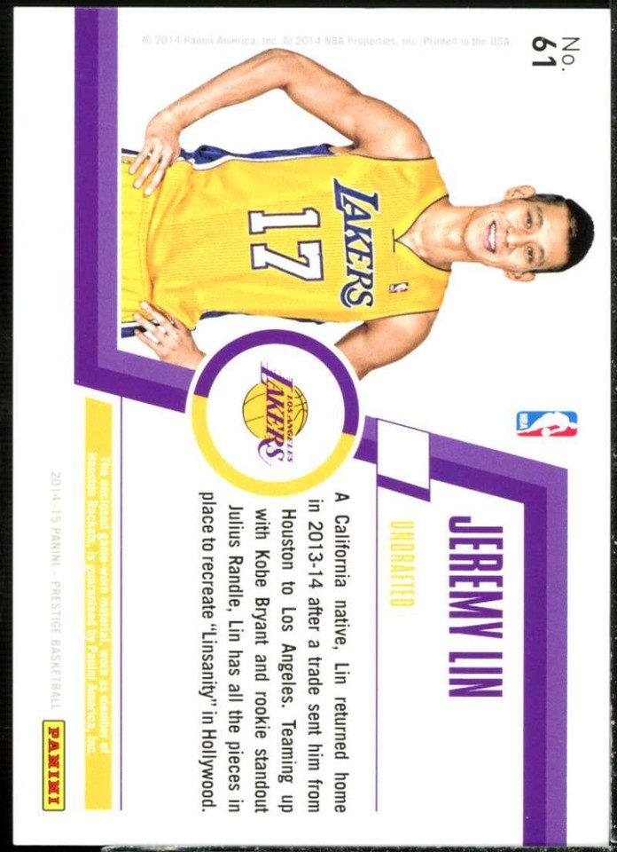 Jeremy Lin Card 2014-15 Prestige Premium Bonus Shots Materials #61 | eBay