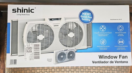 Shinic 9" 3-Speed Twin Window Fan with Removable Bug Screen,Fully ...