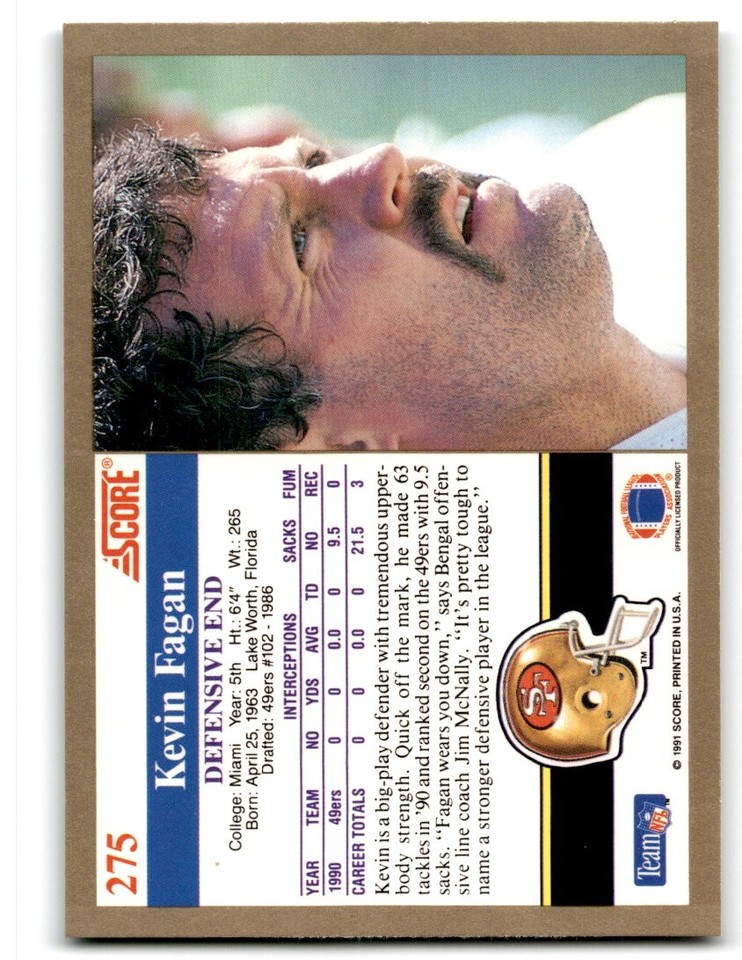 1991 Score Kevin Fagan San Francisco 49ers #275 | eBay