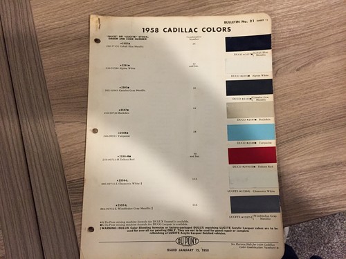 1958 CADILLAC PAINT CHIP CHART ALL MODELS. 5 PAGES. LOOK | eBay