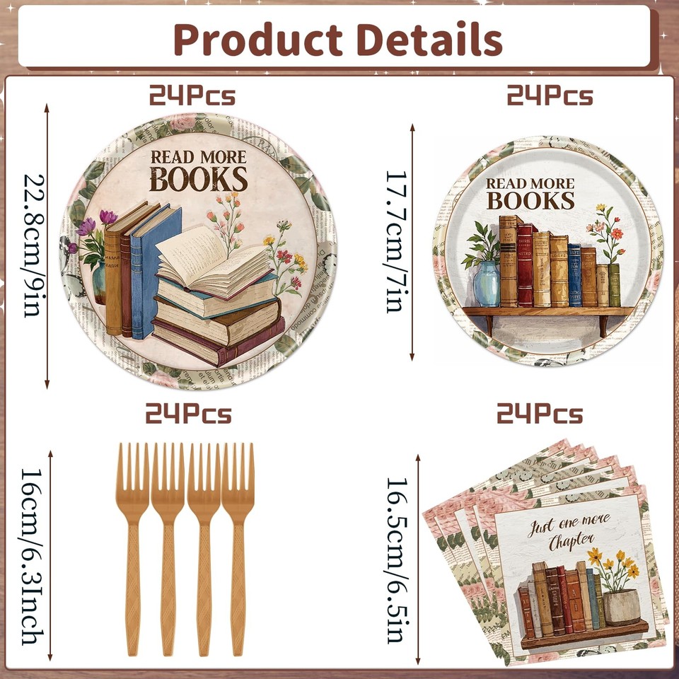 Book Themed Party Tableware Decorations, 96PCS Book Club Paper Plates ...