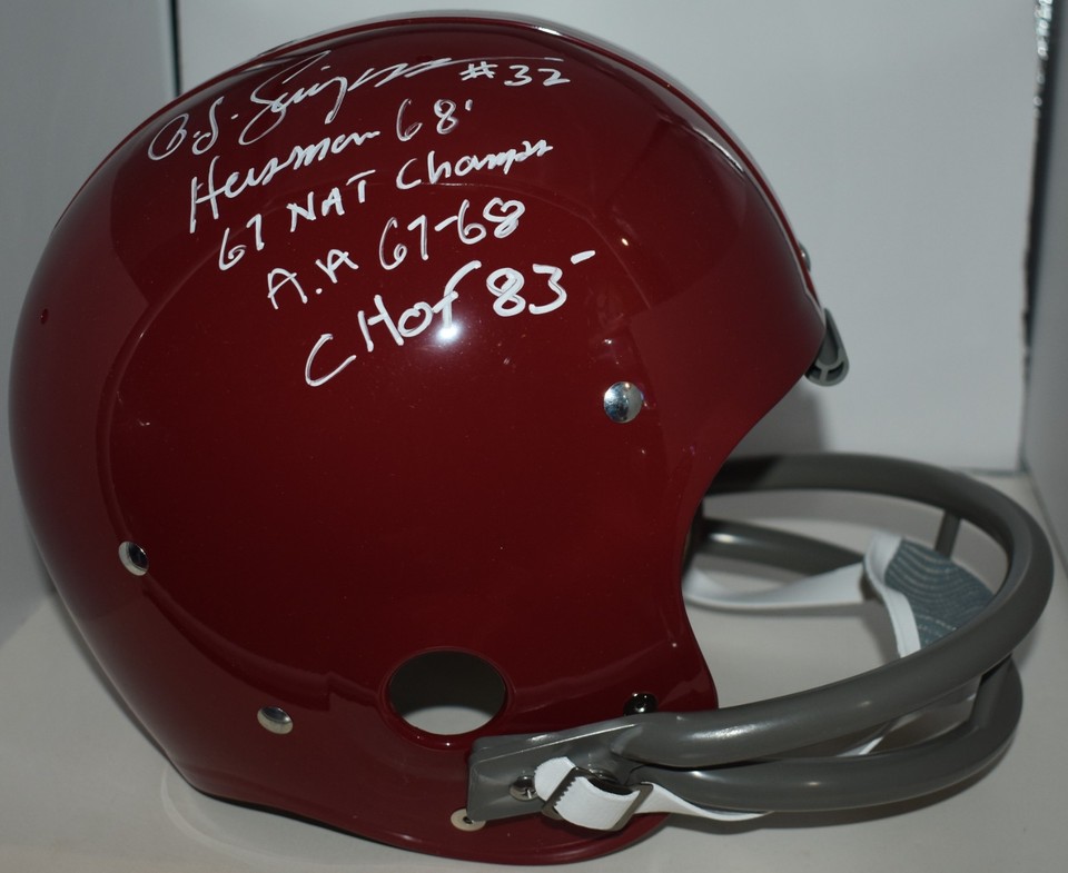 O J SIMPSON SIGNED CUST RK 2 BAR FULL SIZE HELMET USC TROJANS 1968 ...