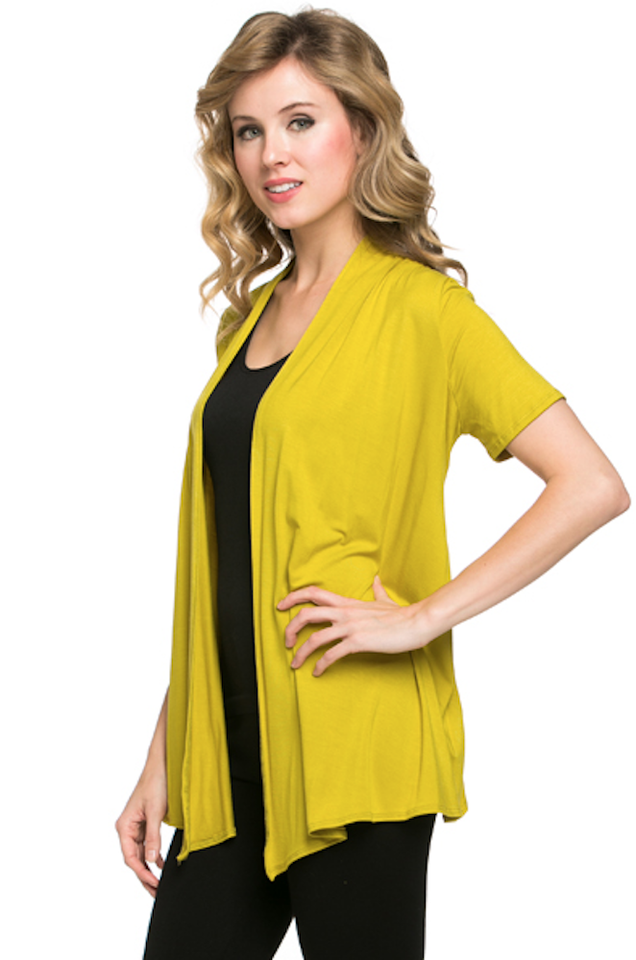 Women's Solid Short Sleeve Cardigan Open Front Wrap Vest Top Plus USA ...