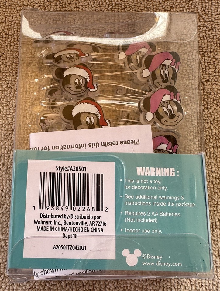 Disney MICKEY & MINNIE MOUSE Holiday Christmas 20 Mini LED Lights ...