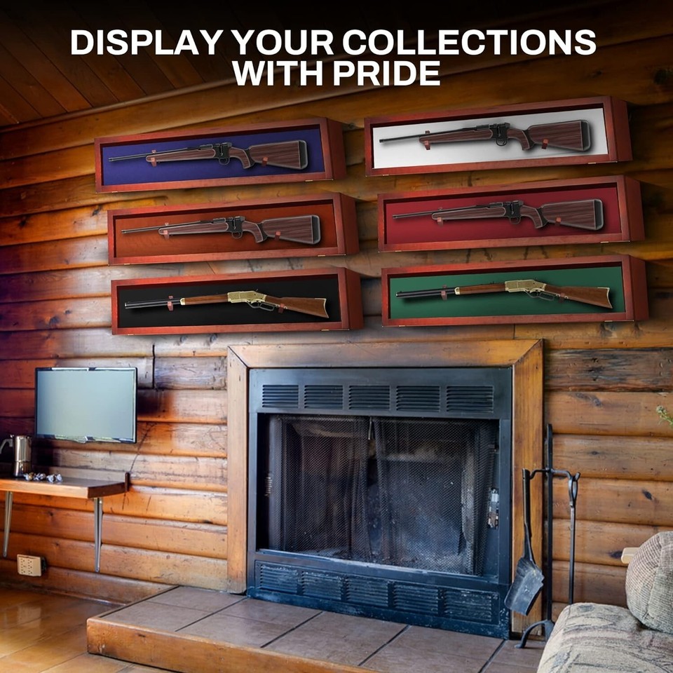 Gun Display Case 45" Rifle Cherry Blue Wood Shotgun Lock USA Shadow Box ...