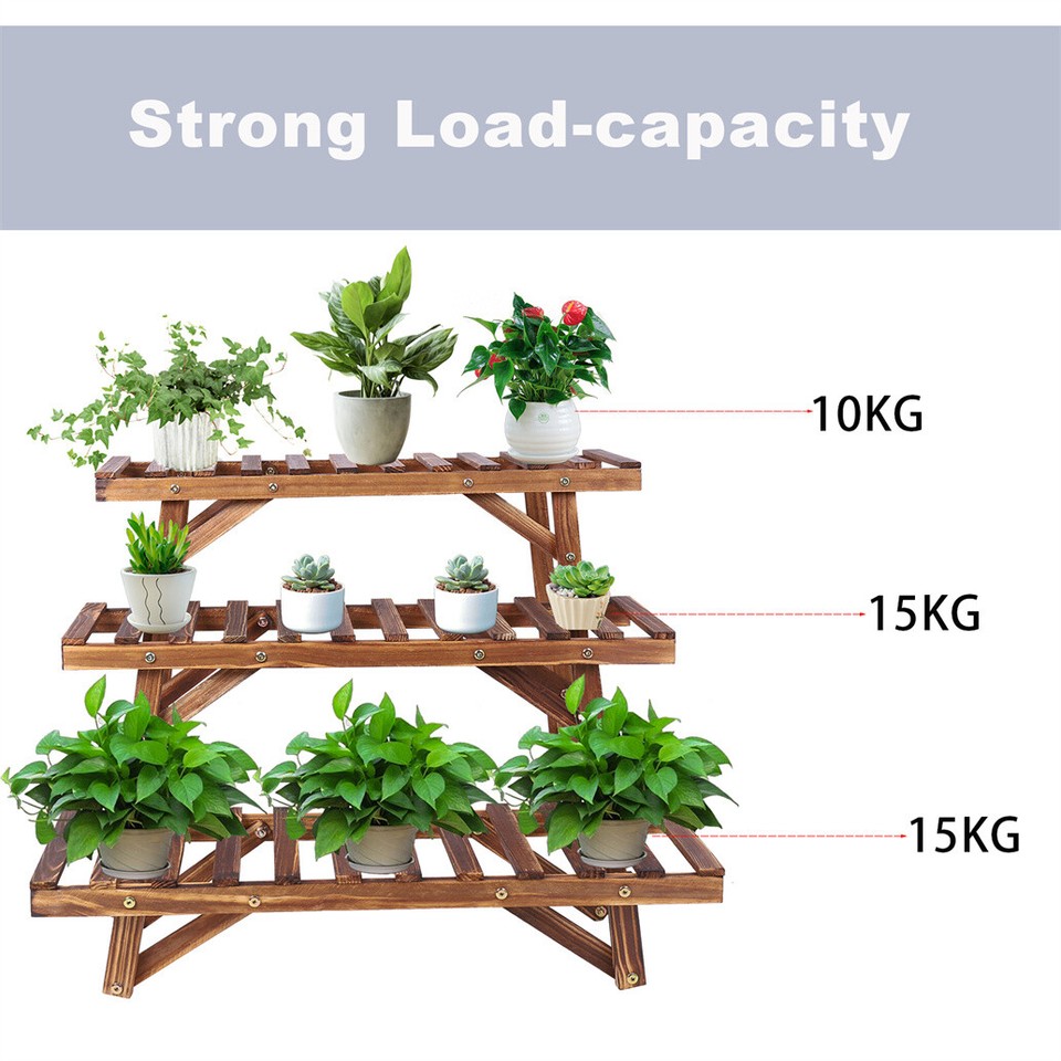 Large 3 Tier Step Plant Stand Wood Ladder Shelf Garden for Patio Indoor ...