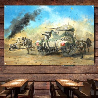 WWII US M3 medium Tank Banner Wall Hanging Flag Military Lover ...