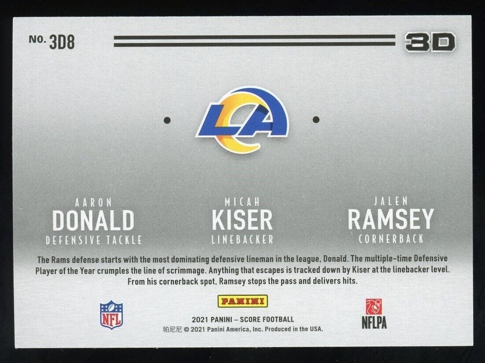 2021 Score Aaron Donald Jalen Ramsey Micah Kiser 3D Insert Los Angeles ...