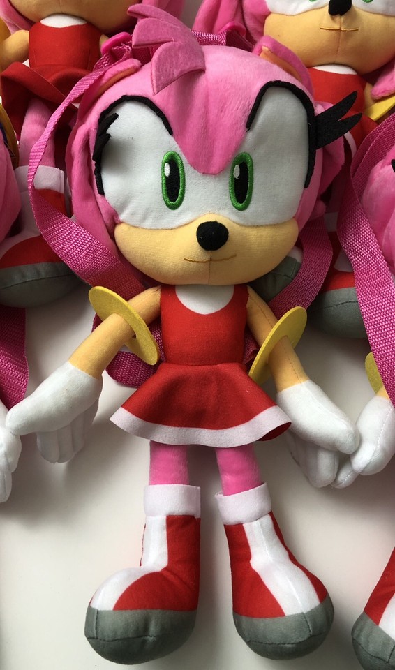 Sonic The Hedgehog Authentic Amy Rose in Red Dress Plush Doll Backpack ...