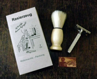 GERMAN SOLDIER WH SHAVING KIT & SHAVING BRUSH - WEHRMACHT WW2 repro (d1 ...