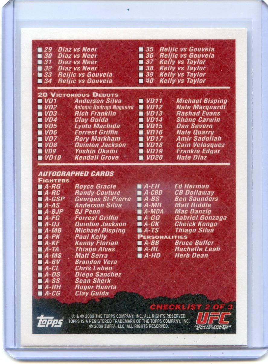 2009 TOPPS UFC ROUND ONE 1 CHECKLIST 2/3 | eBay
