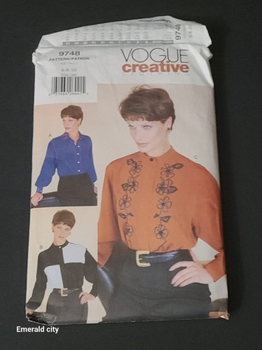 Vtg Vogue 9748 Shirt Blouse Top Clothing Size 6 8 10 Uncut Sewing ...