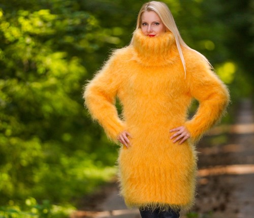 Fuzzy yellow mohair dress hand knit fuzzy mohair sweater tunic ...