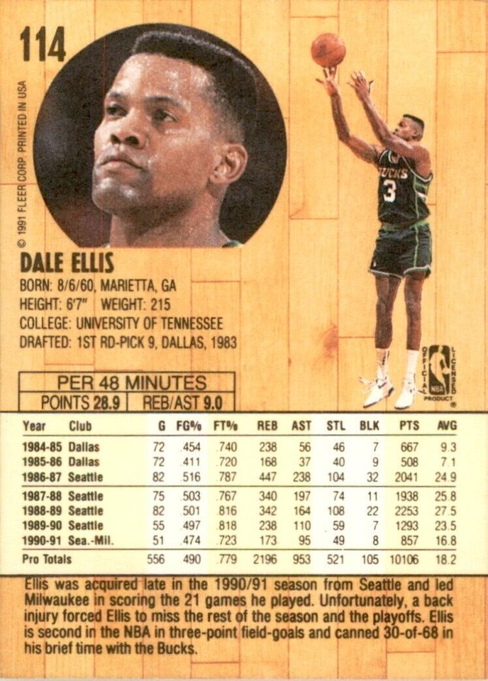1991-92 Fleer Dale Ellis . Milwaukee Bucks #114 | eBay