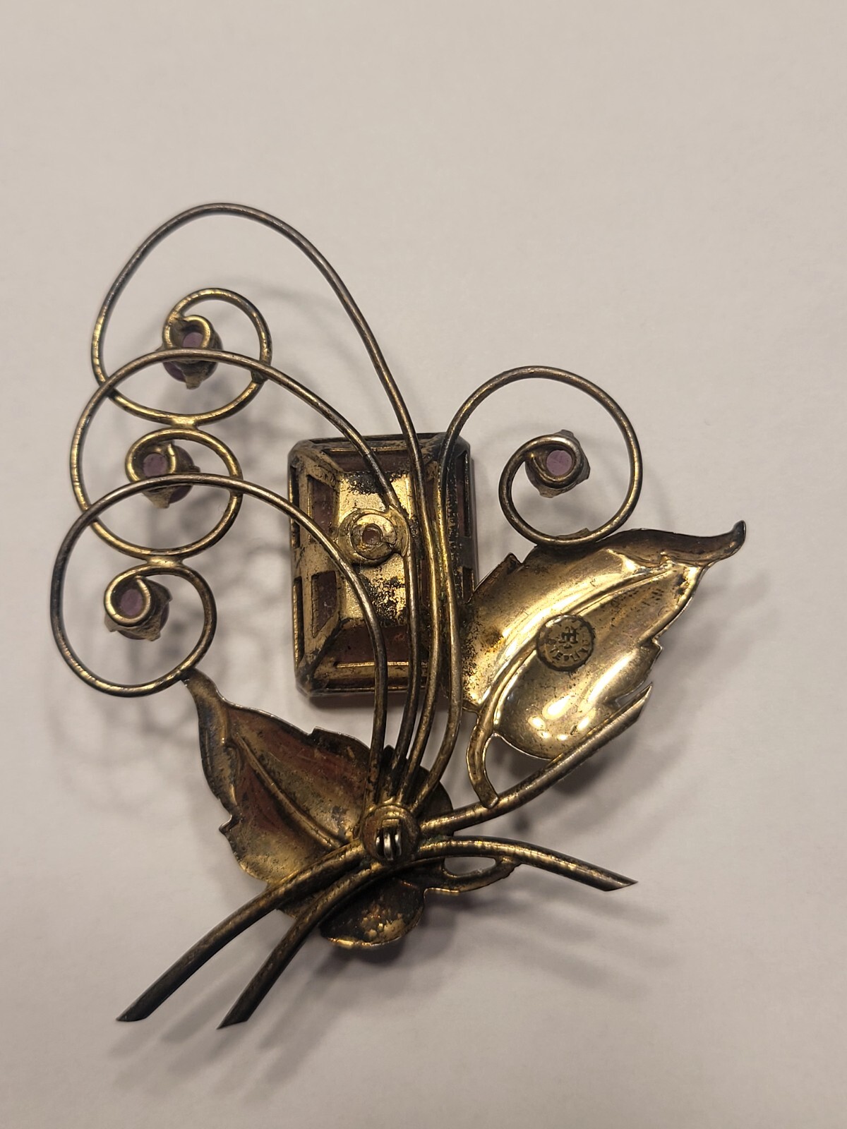 Vintage Harry Iskin Sterling Silver Brooch Large Emerald Cut Purple ...