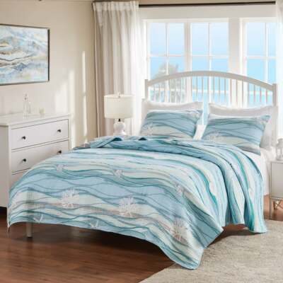 NAUTICAL BEACH OCEAN WHITE BLUE TEAL WAVES AQUA SEASHELL COASTAL SOFT ...