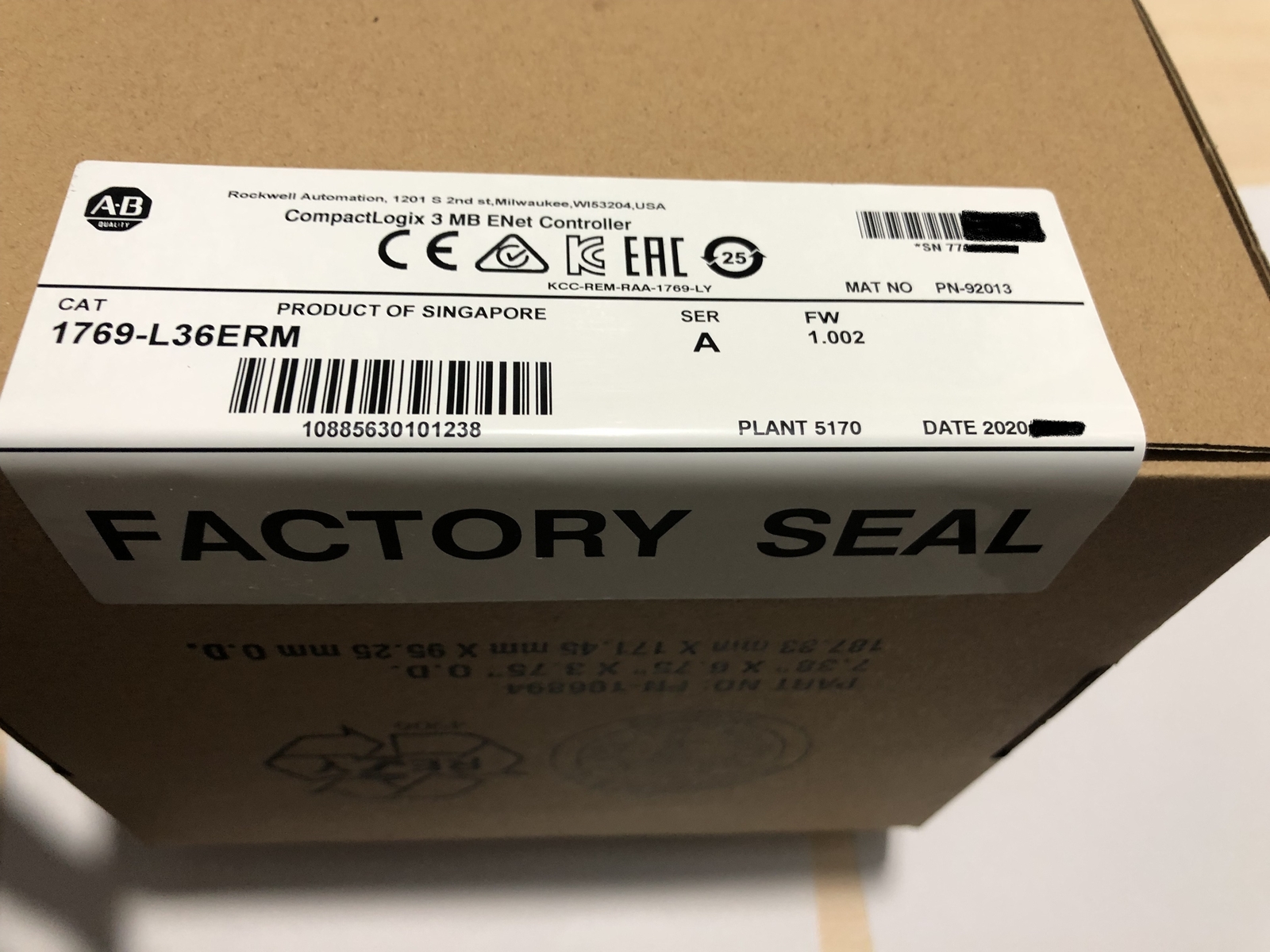 1769-L36ERM Ser A CompactLogix 5370 L3 3MB ENet Controller Processor ...