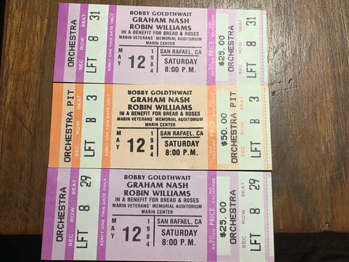 (3) 1984 Robin Williams Tickets - Marin County - Graham Nash, Bobcat ...