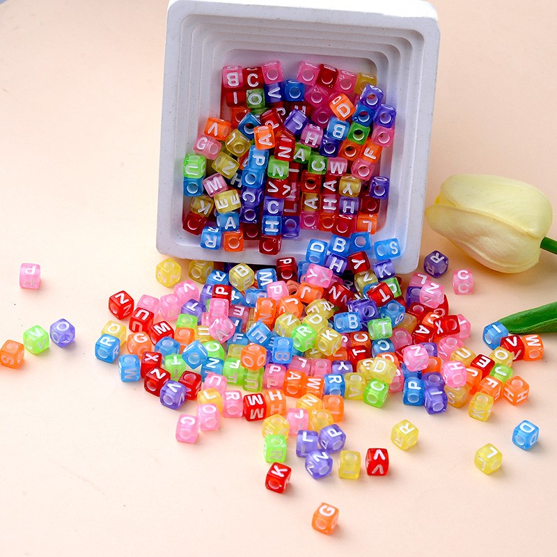 1 pcs Random Color Letter Bead 7mm Square DIY Bead Pendant Accessory27 ...