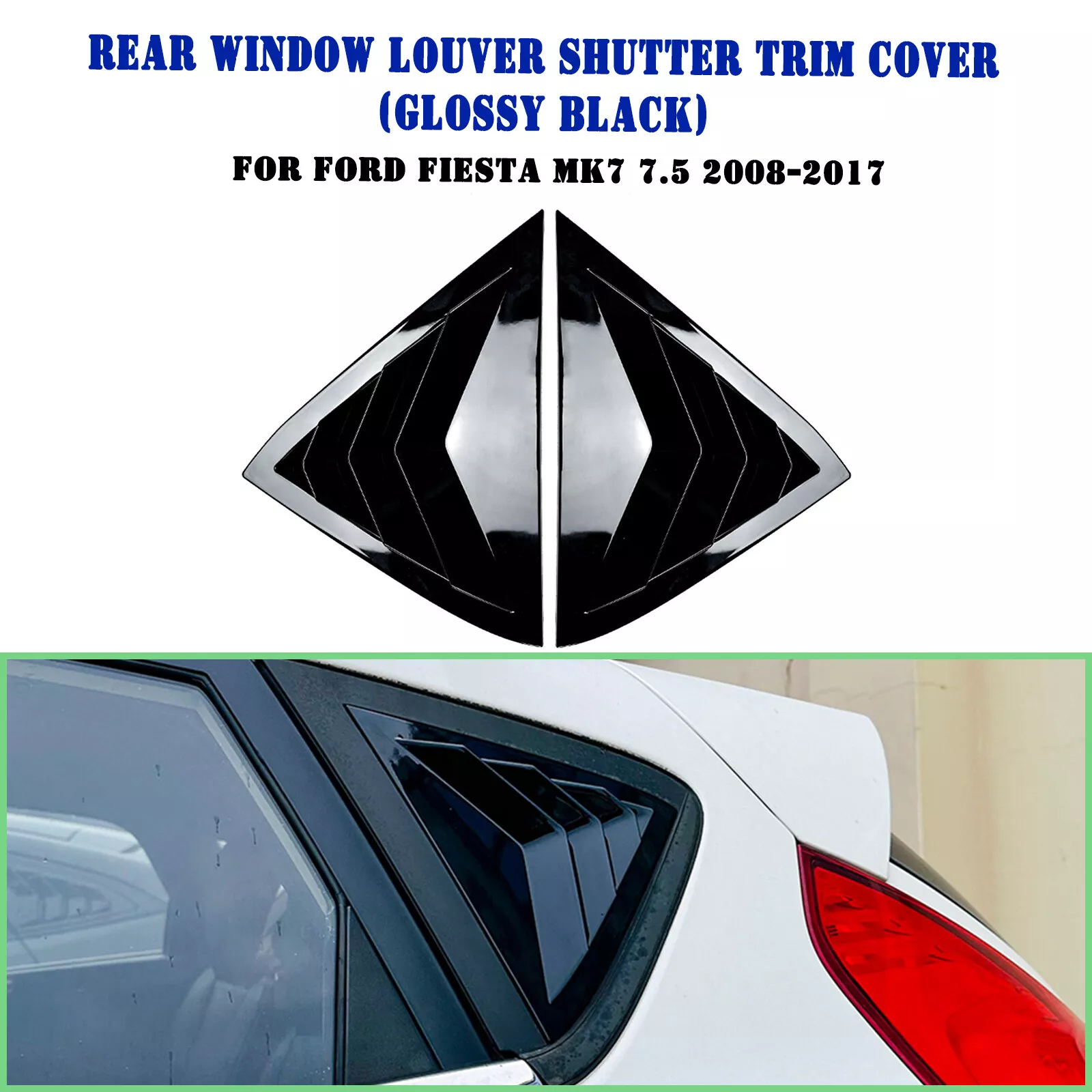 Gloss Black Window Side Vent Louver Cover Trim For Ford Fiesta MK7 7.5 ...